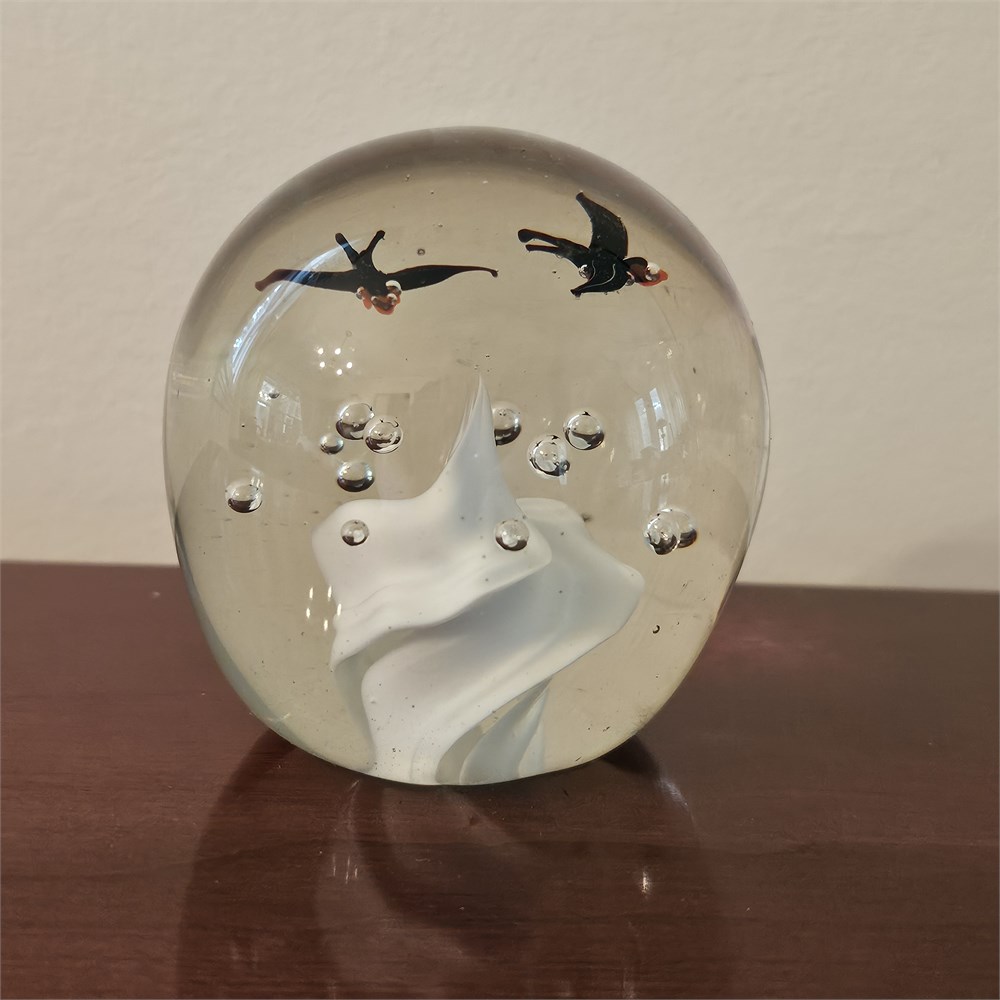 Blazing Auctions - Beautiful Art Glass Paperweight Ball. White Swirl ...
