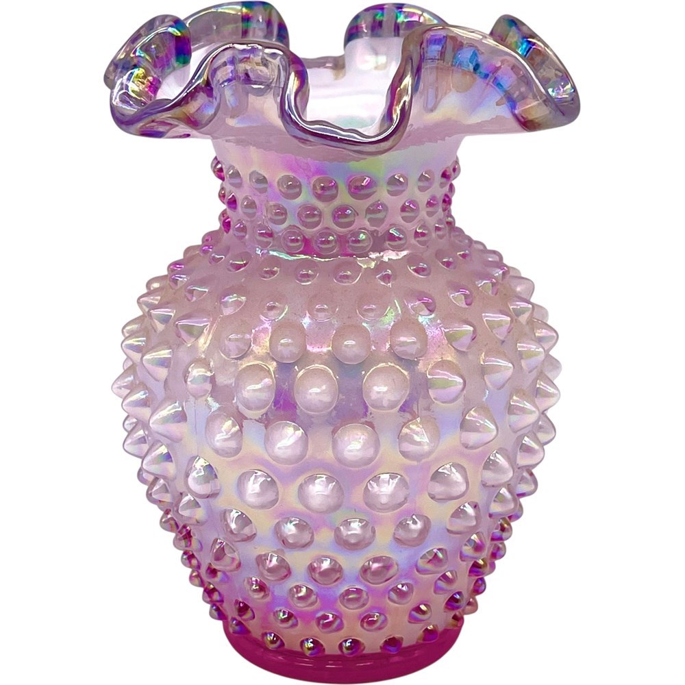 Blazing Auctions - Fenton Opalescent Hobnail Ruffled Vase