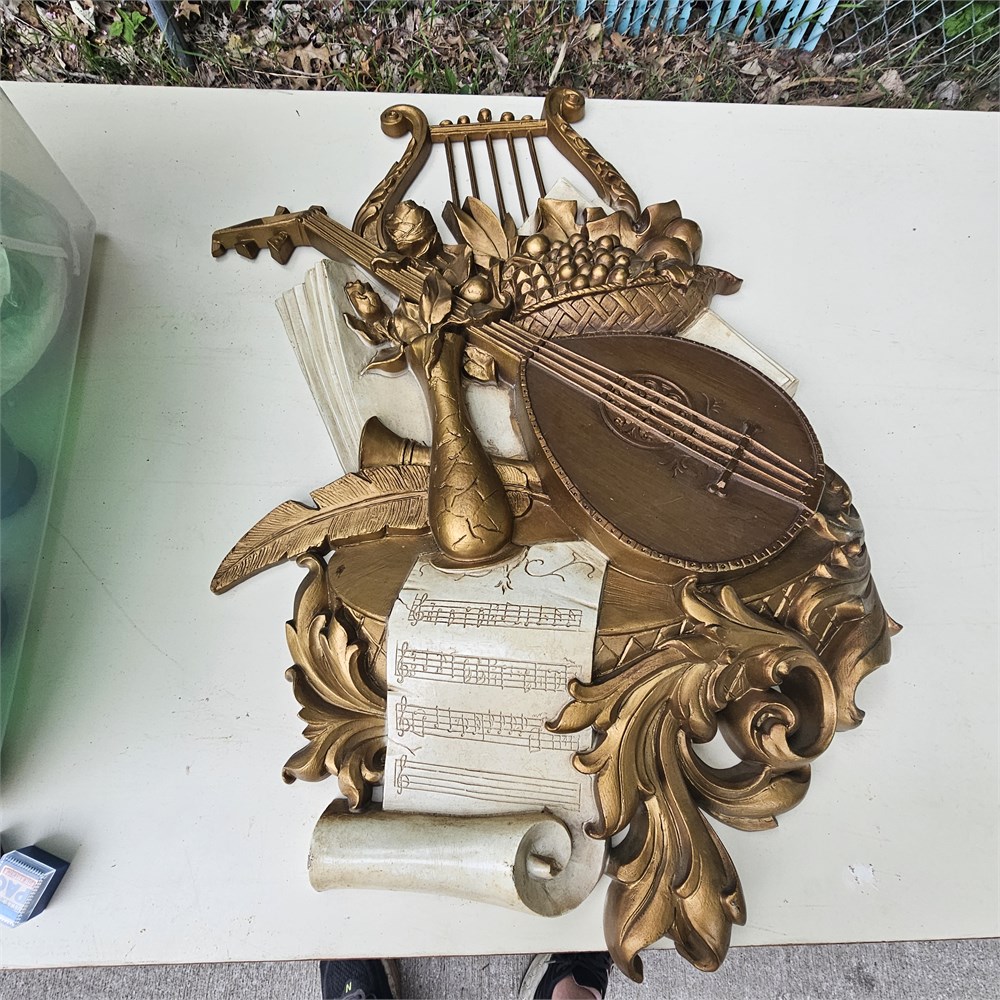 Blazing Auctions - Art deco Syroco Musical Instrument harp Wall ...