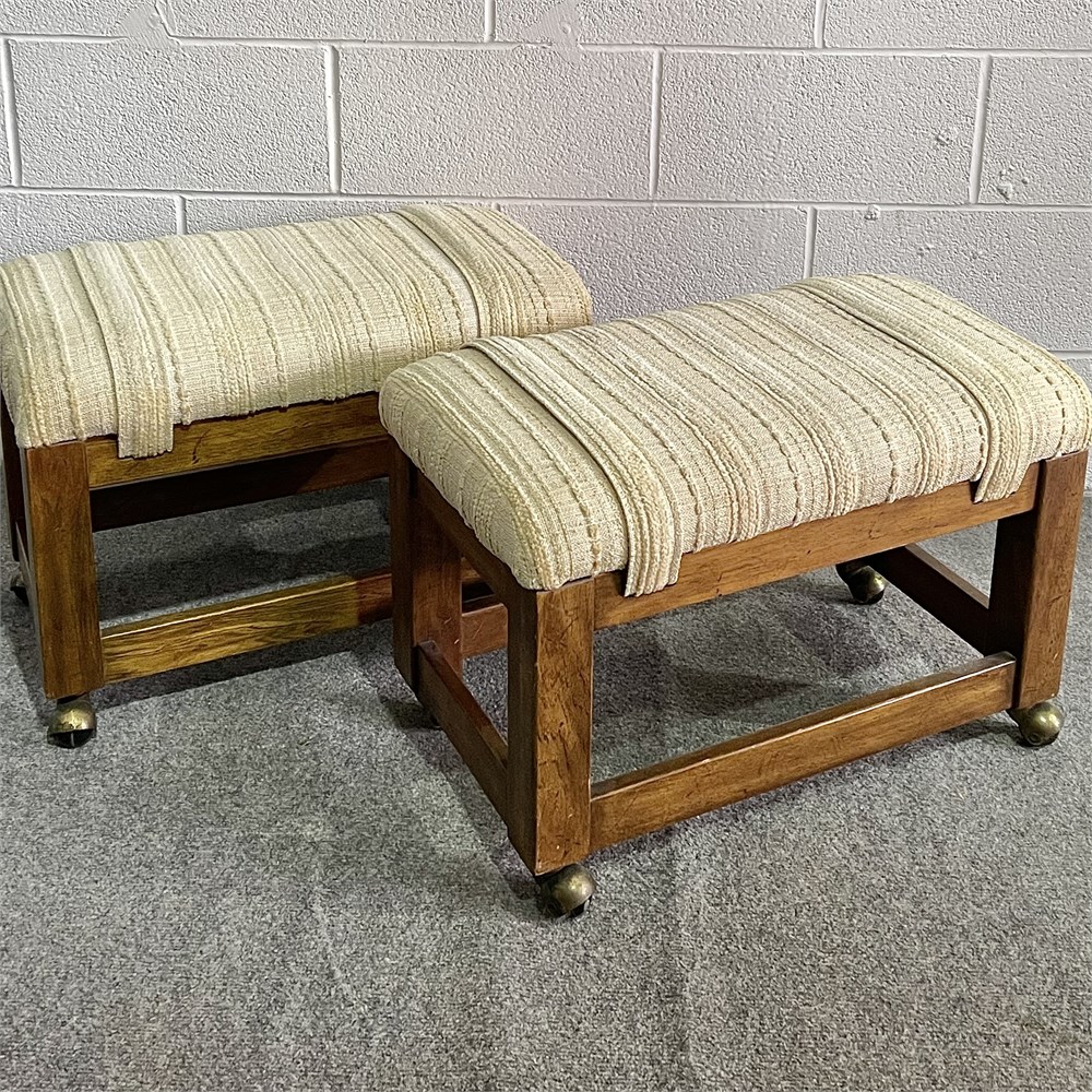 Blazing Auctions - Pair of Drexel Heritage Cushioned Rolling Footstools