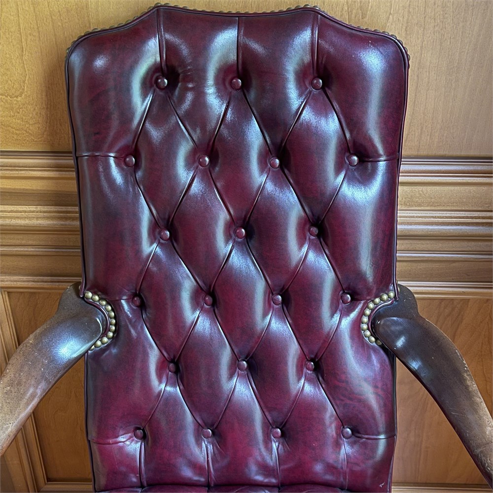 Blazing Auctions - Hancock and Moore Tufted Nailhead Trim Goose Neck Chair