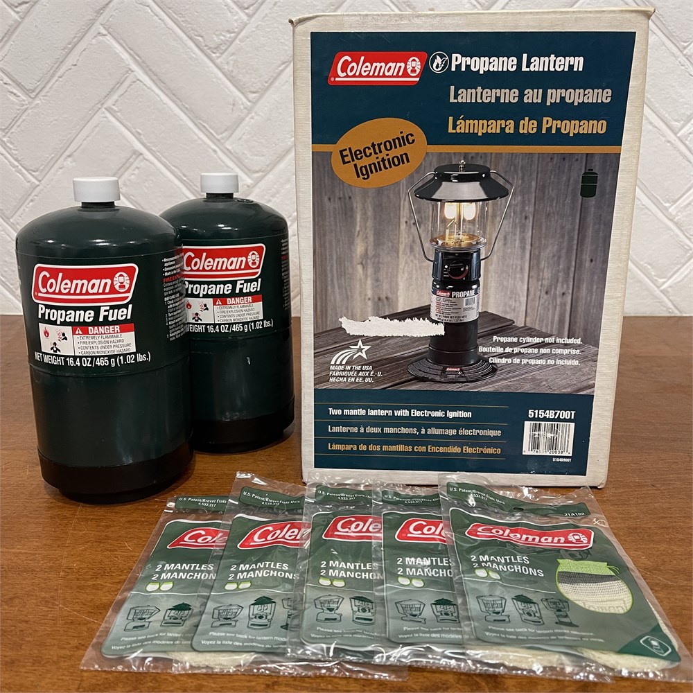 Blazing Auctions - Coleman Propane, Double Mantle Lantern w/ 2 Propane ...