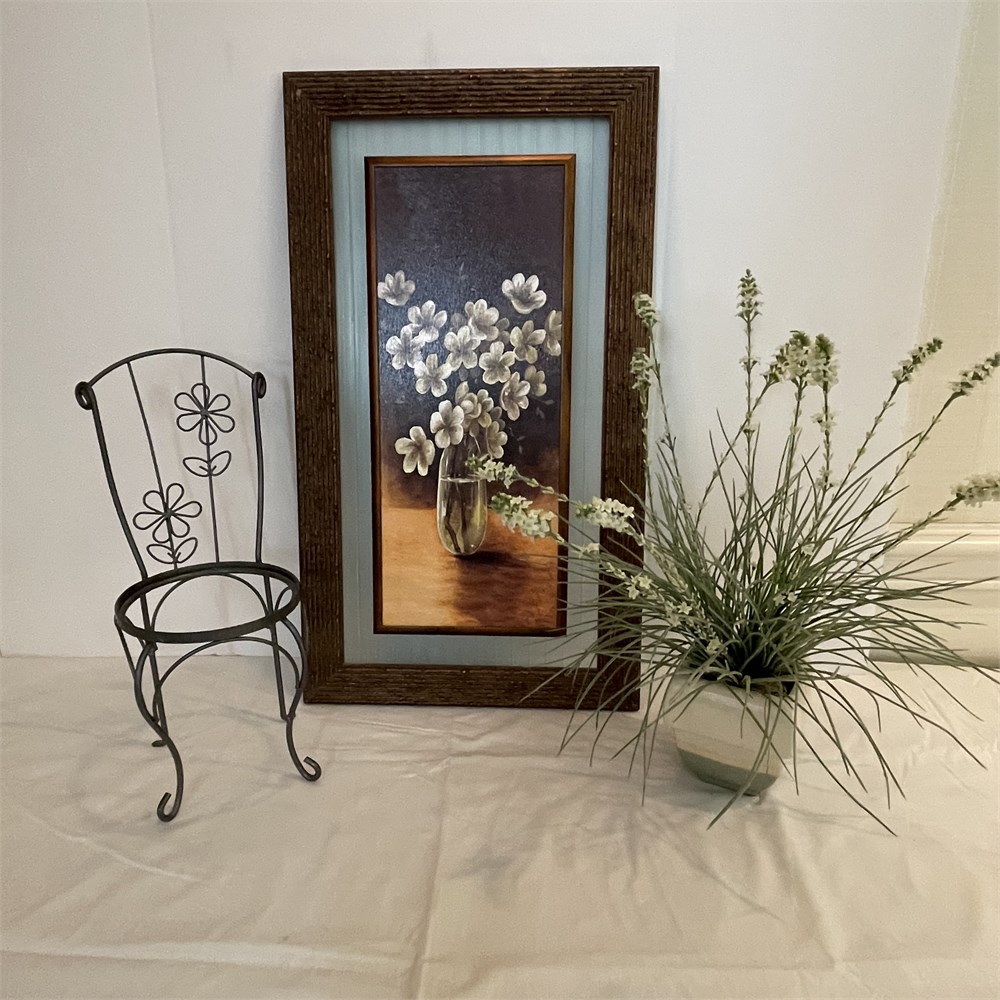 Blazing Auctions - Floral Wall Art, Metal Chair Planter, and Decorative ...