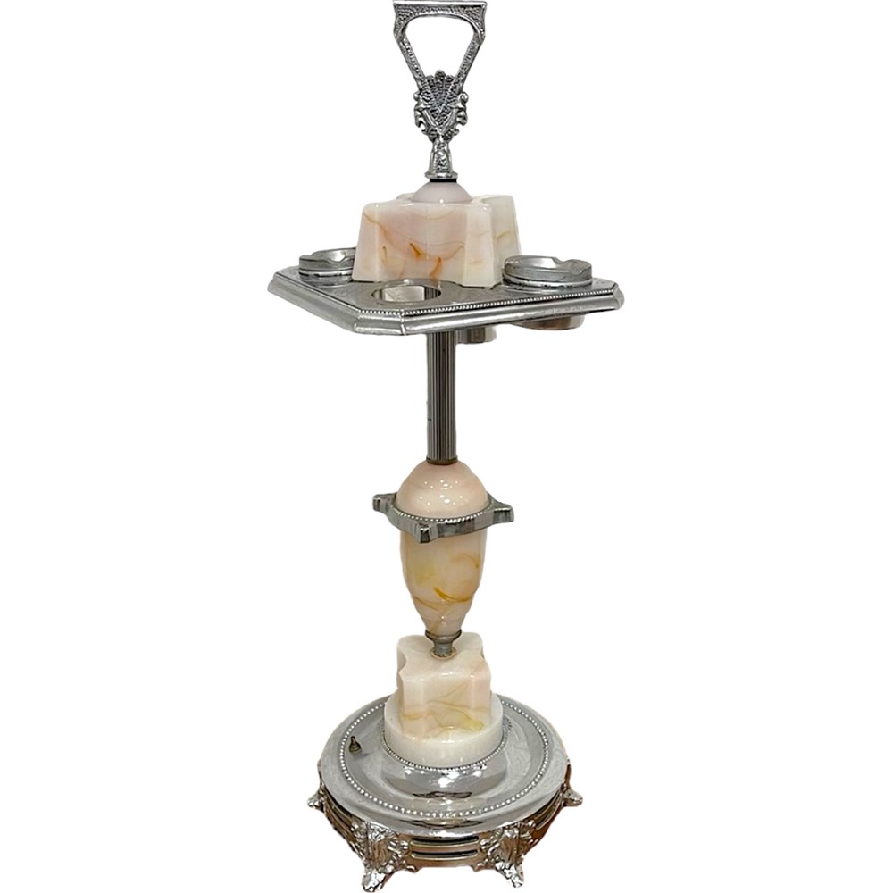 Blazing Auctions - Vintage Art Deco Chrome Agate Glass Lighted Smoking ...