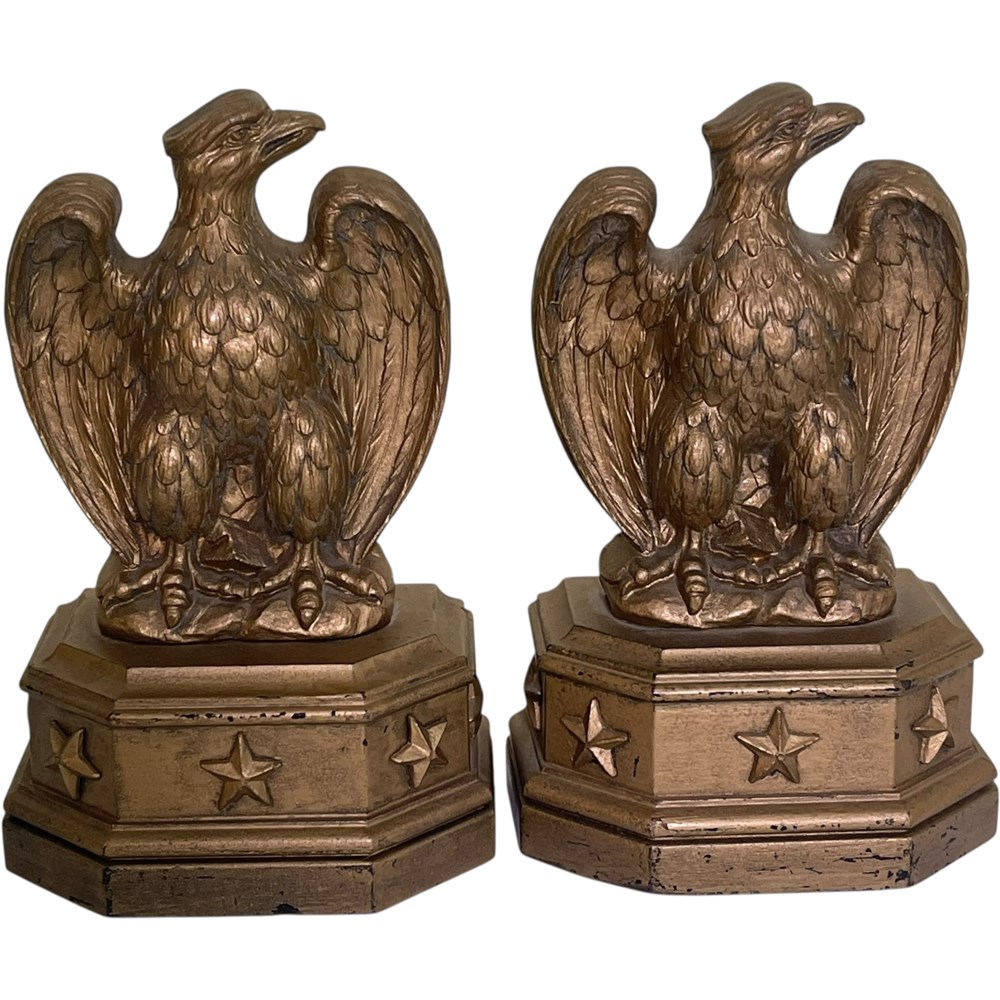 Blazing Auctions - Pair of Vtg Syroco Carved Wood Eagle Bookends