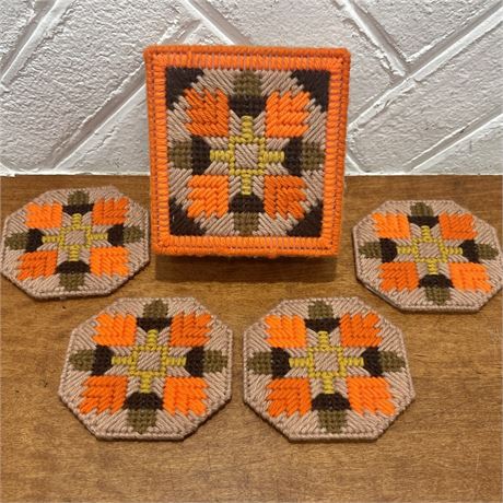 Blazing Auctions - Handmade Plastic Canvas Yarn Coaster Set