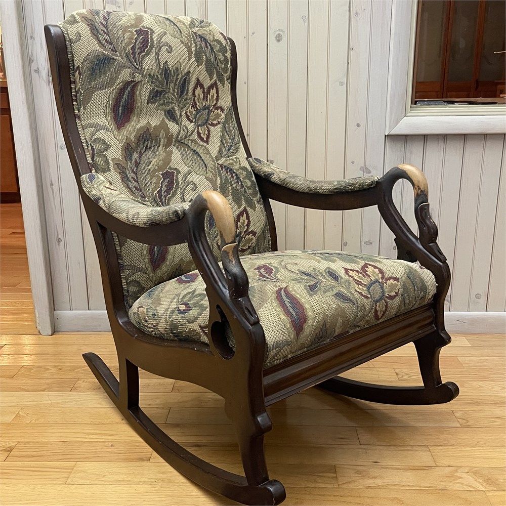 Blazing Auctions - Antique Swan Arm Rocking Chair