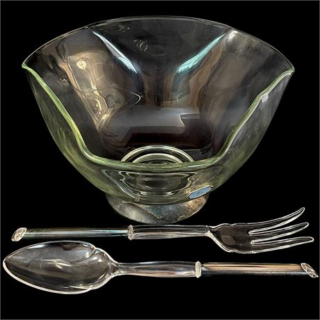 Blazing Auctions - Mid Century Silver Plate Footed Glass Salad Bowl ...