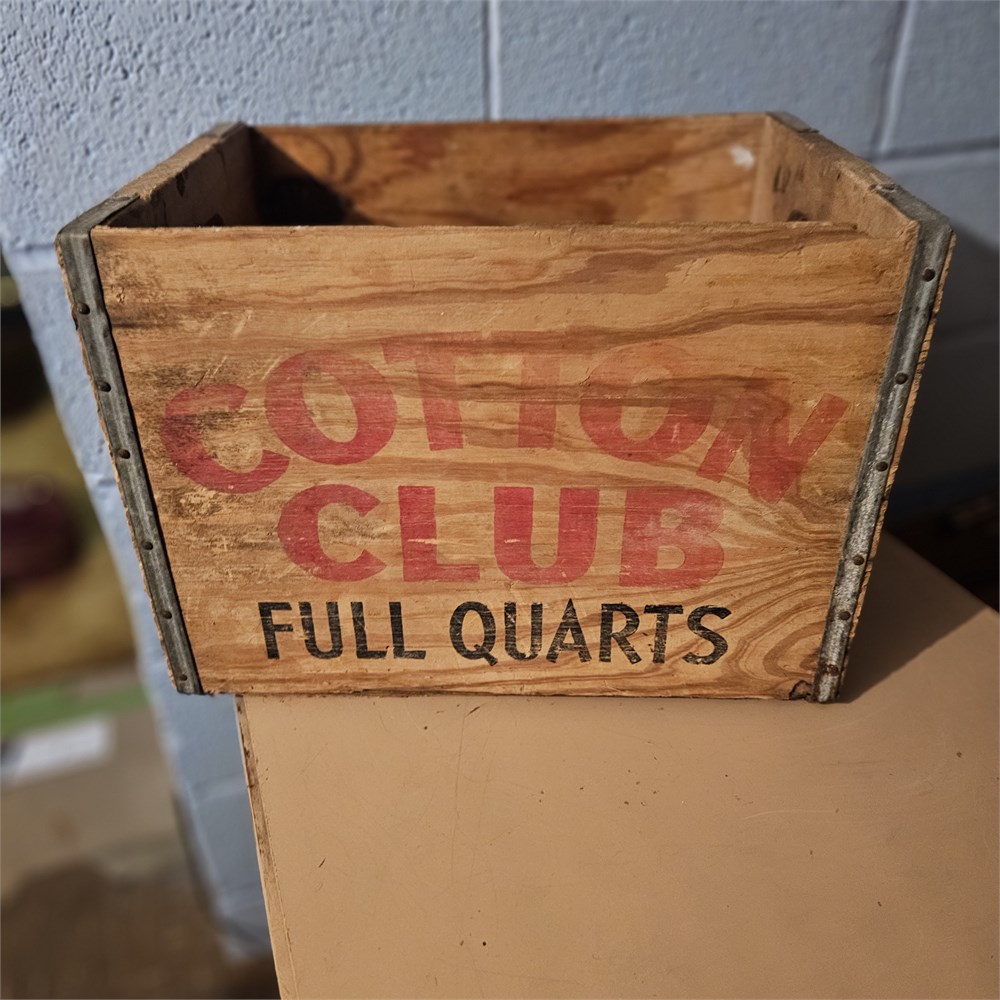 Blazing Auctions - Wooden Crate for "Cotton Club Full Quarts" Beverages.