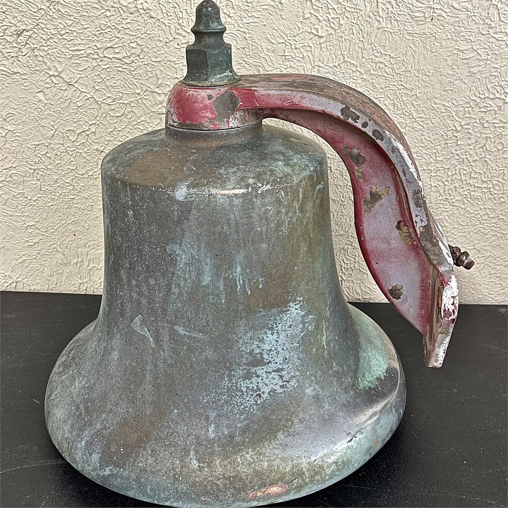 Blazing Auctions - Antique Bronze Fire Truck Bell w/ Yoke Mount