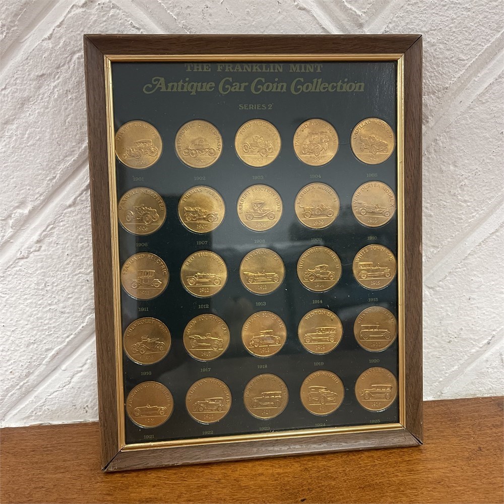 Blazing Auctions - Framed Franklin Mint Antique Car Coin Collection ...