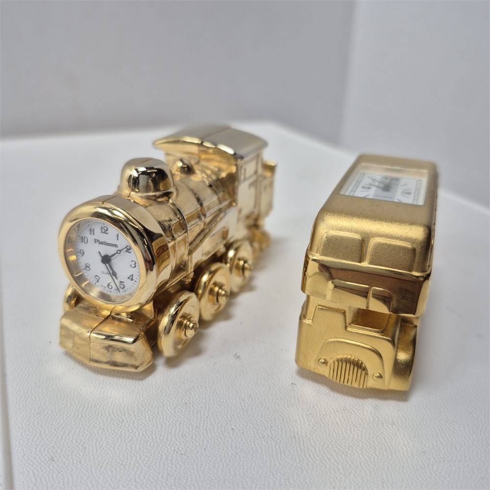 Blazing Auctions - 2 Miniature Gold Finish Desktop Clocks