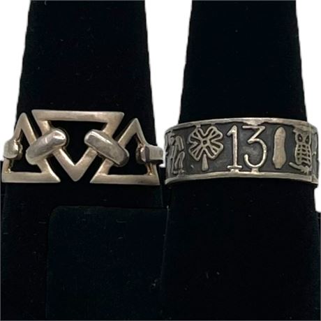 Blazing Auctions - 925 Sterling Silver Geometric & Lucky #13 Rings